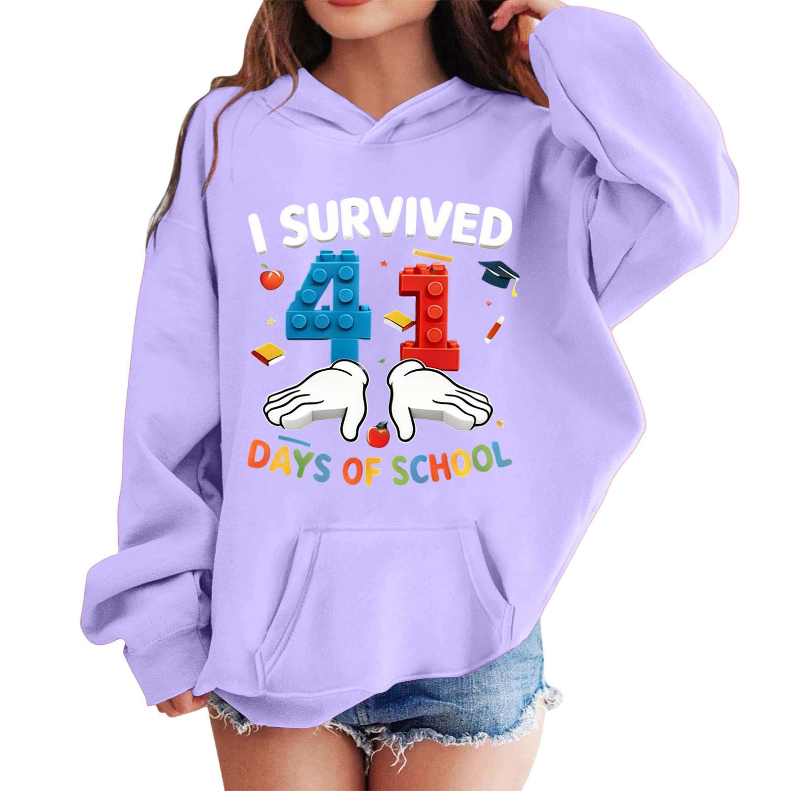 IWRICH I Survived 41 Days of School Hoodies for Kids Long Sleeve Lined ...