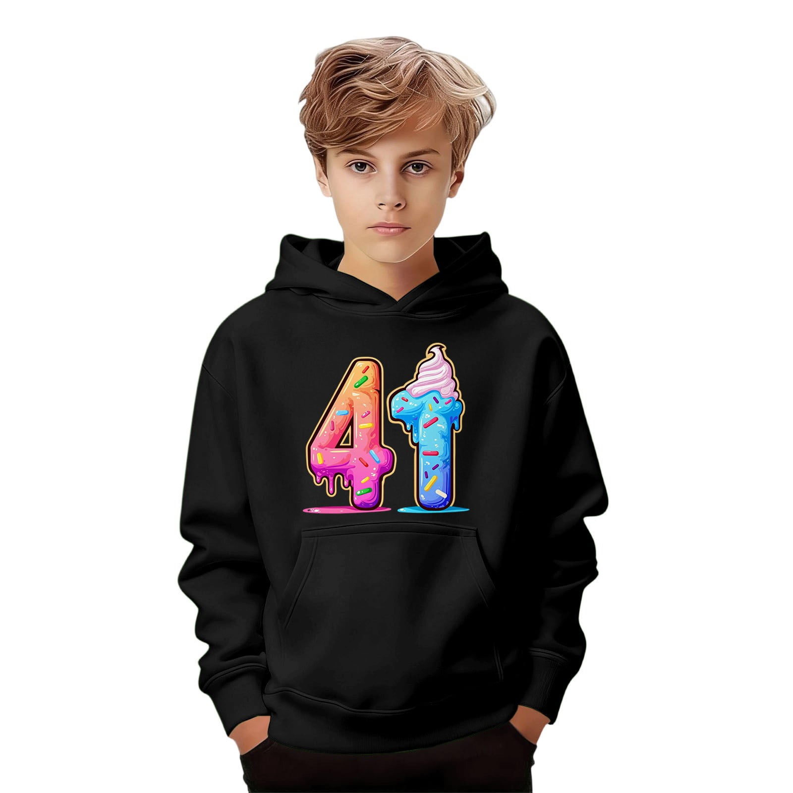 IWRICH Kids 41 Number Hoodie Funny Ice Cream Drips Graphic Sweatshirt ...