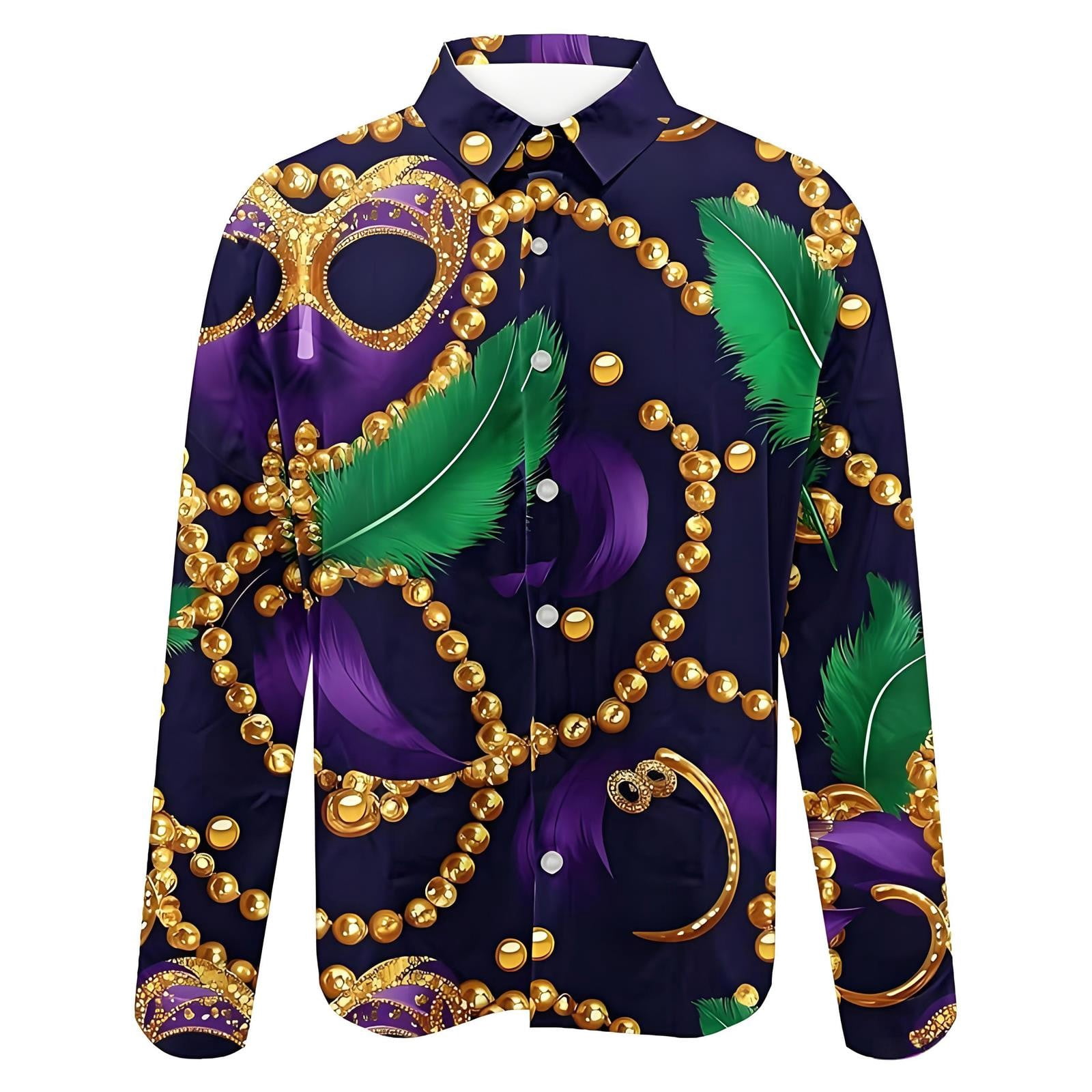 IWRICH Mardi Gras Outfits for Men Long Sleeve Lapel Button down Shirts ...
