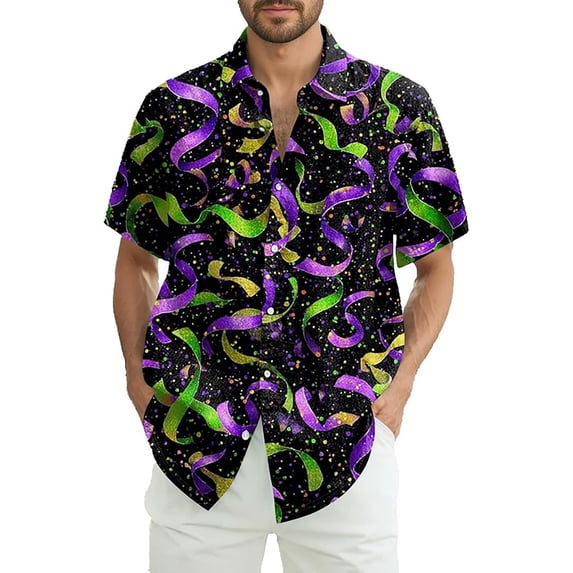 IWRICH Mardi Gras Shirts for Men Plus Size Short Sleeve Button down ...