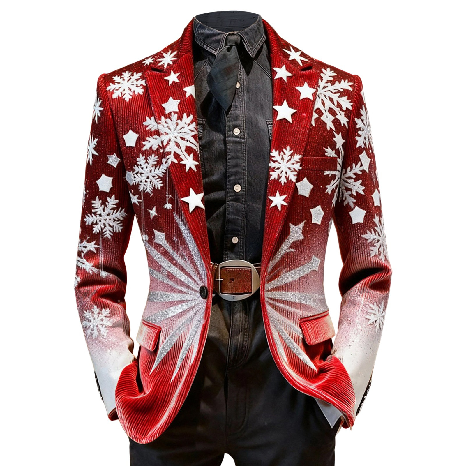 IWRICH Men's Christmas Blazers Lapel Collar Button Long Sleeve Suit ...