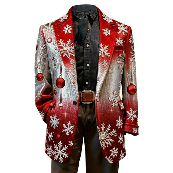 IWRICH Men's Christmas Blazers Lapel Collar Button Long Sleeve Suit ...