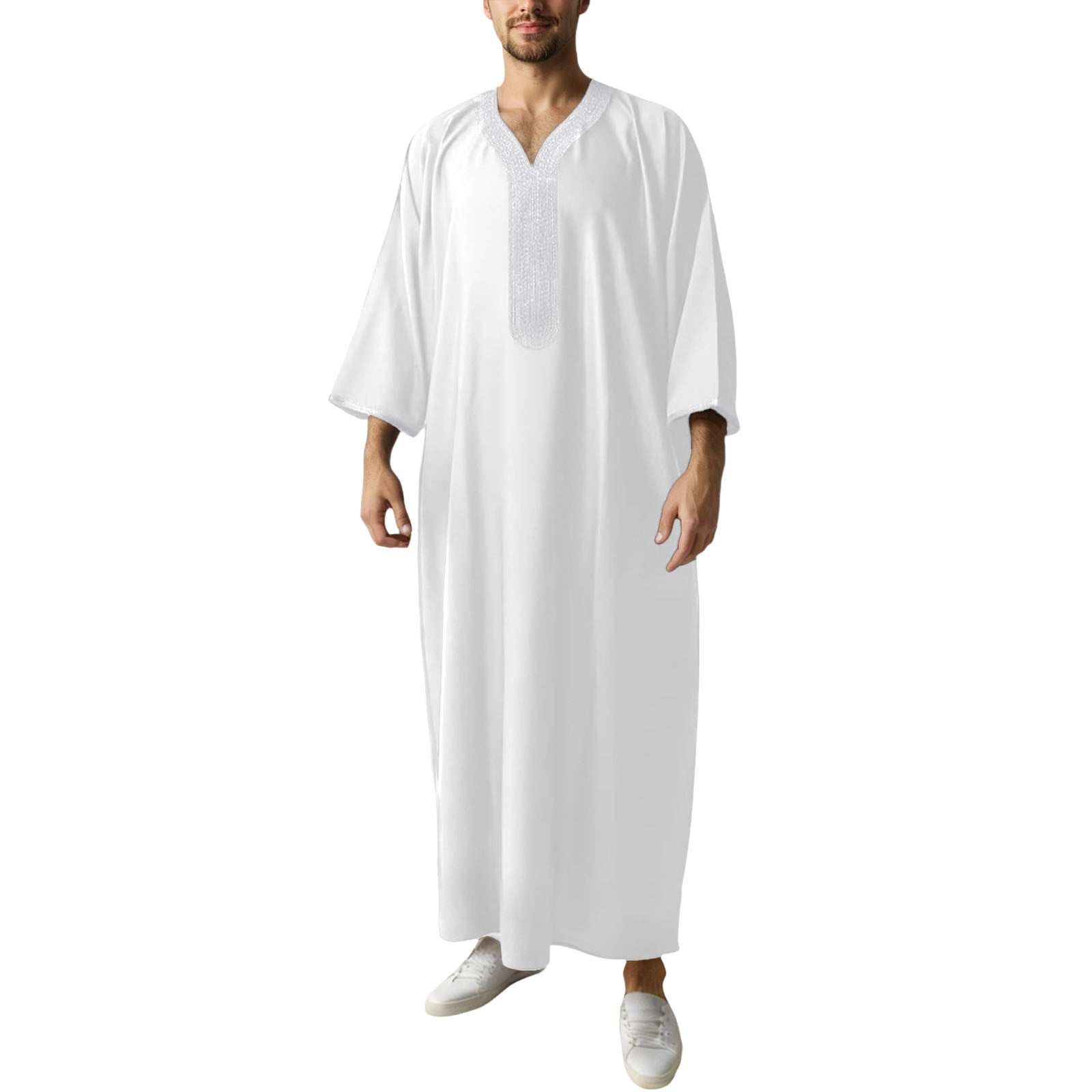 IWRICH Men's Embroidery Moroccan Thobe Mogadishu Djellaba Robe Jubba ...