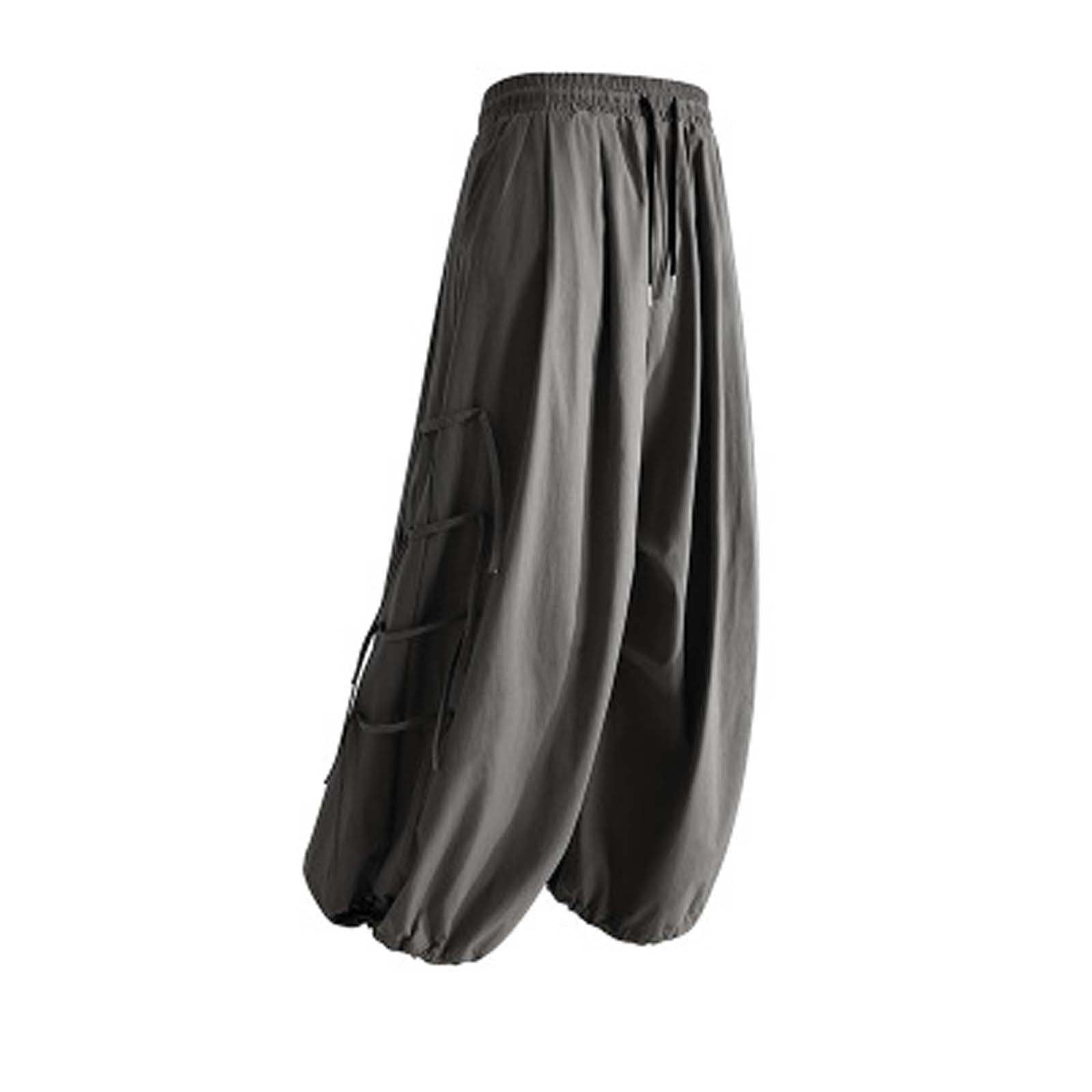 IWRICH Men's Linen Harem Capri Pants Drawstring Casual Beach Yoga ...