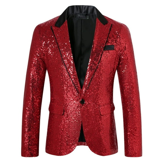IWRICH Men's One Button Sequin Dress Suit Jacket Party Festival Tuxedo ...