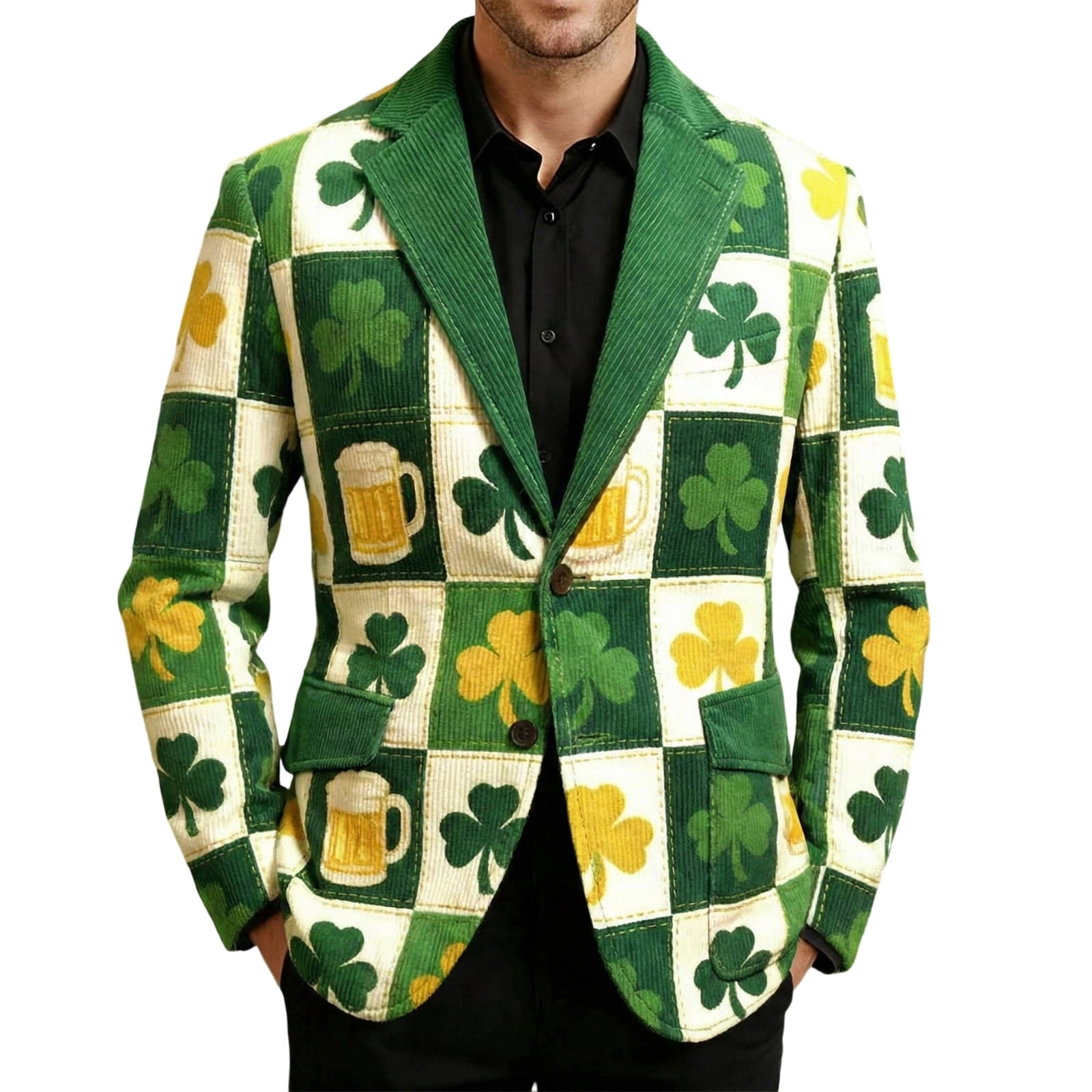 IWRICH Men's St. Patrick’s Day Corduroy Printed Jacket Shamrock Holiday ...