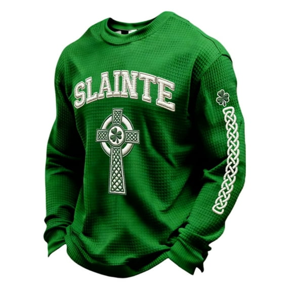 IWRICH Men's St. Patrick's Day Printed Waffle T-Shirt Waffle Slainte ...