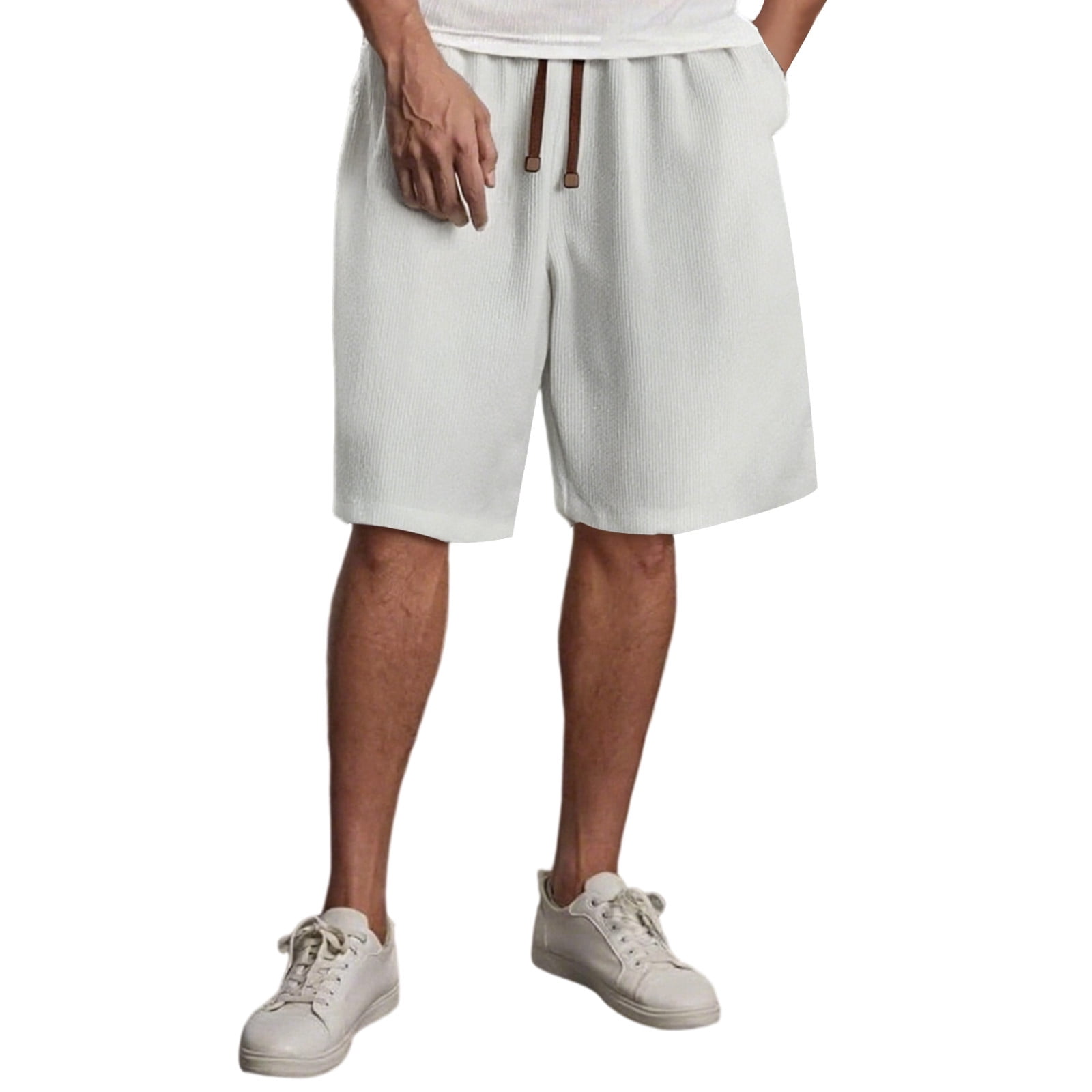 IWRICH Men's Textured Shorts Casual Elastic Waist Drawstring Summer ...