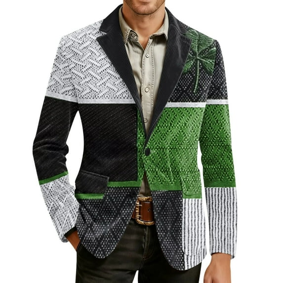 IWRICH St. Patrick's Day Corduroy Blazer Formen Shamrock Jackets 3D ...