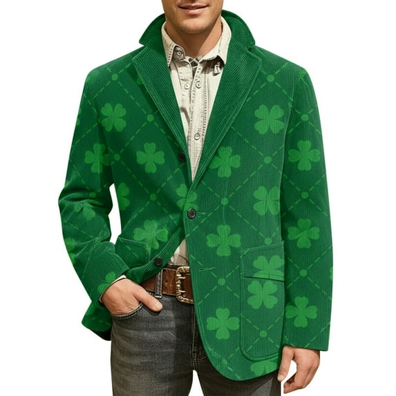 IWRICH St. Patrick's Day Corduroy Blazer Formen Shamrock Jackets 3D ...