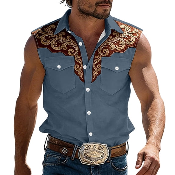 IWRICH Western Sleeveless Shirts for Men Plus Size Collared Button down ...
