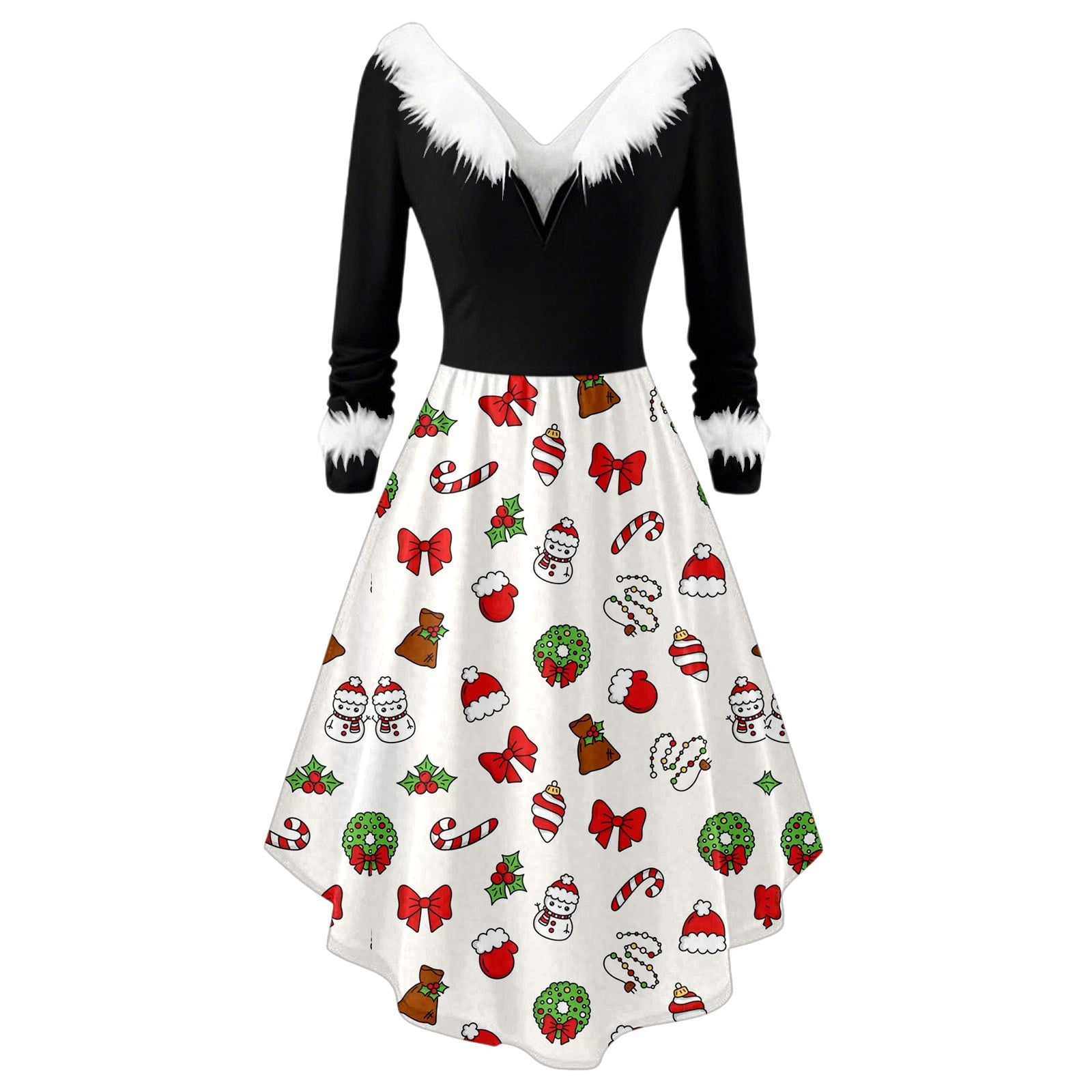 IWRICH Women's Christmas Dresses Plus Size Furry V-Neck Audrey Hepburn ...