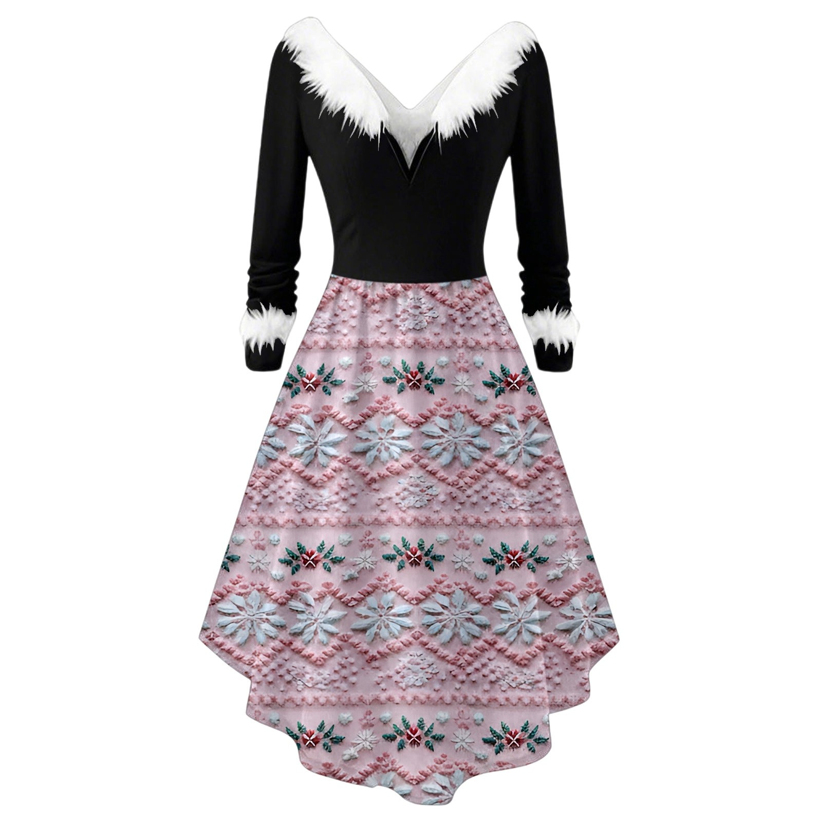 IWRICH Women's Christmas Dresses Plus Size Furry V-Neck Audrey Hepburn ...