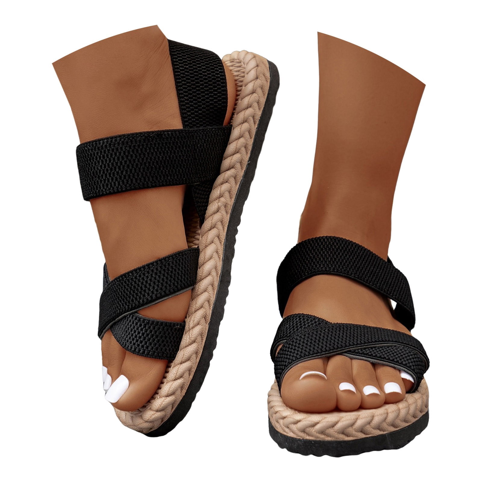 IWRICH Women's Color Blocking Textured Strappy Sandals Stretch Ankle ...