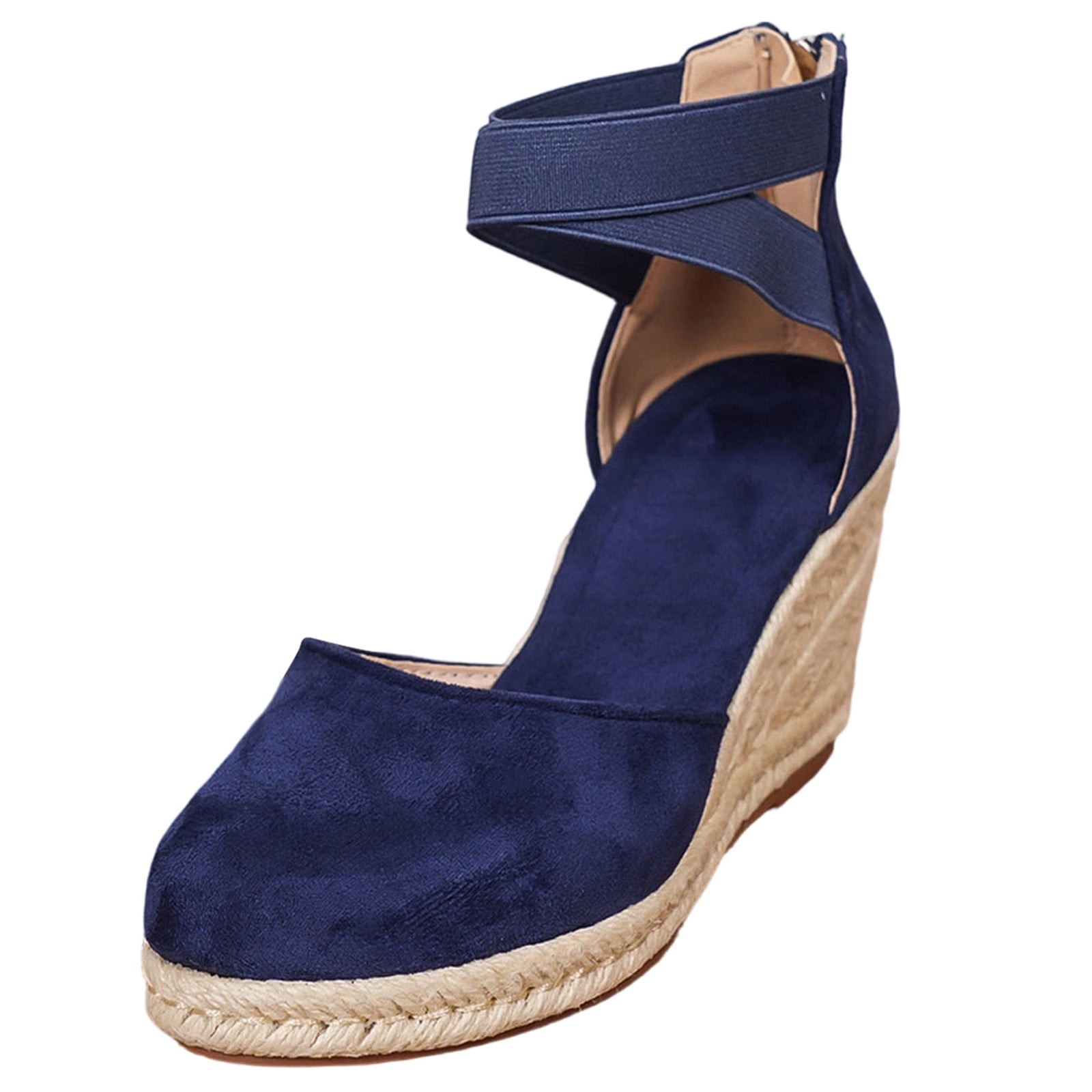 IWRICH Women's Espadrille Wedge Sandals Closed Toe Elastic Back Zipper ...