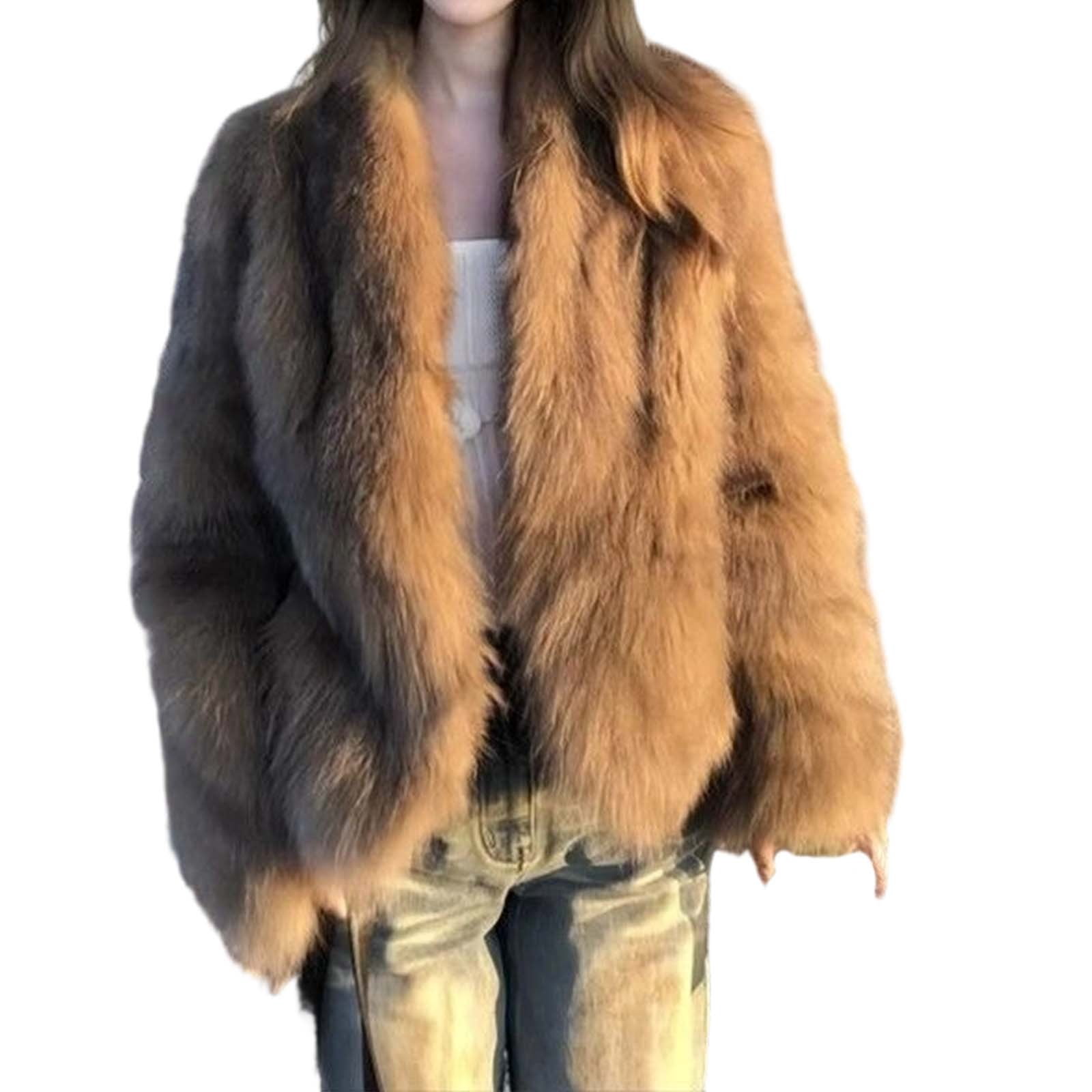 IWRICH Women's Jackets Cropped Fluffy Shaggy Jacket Long Sleeve Lapel ...