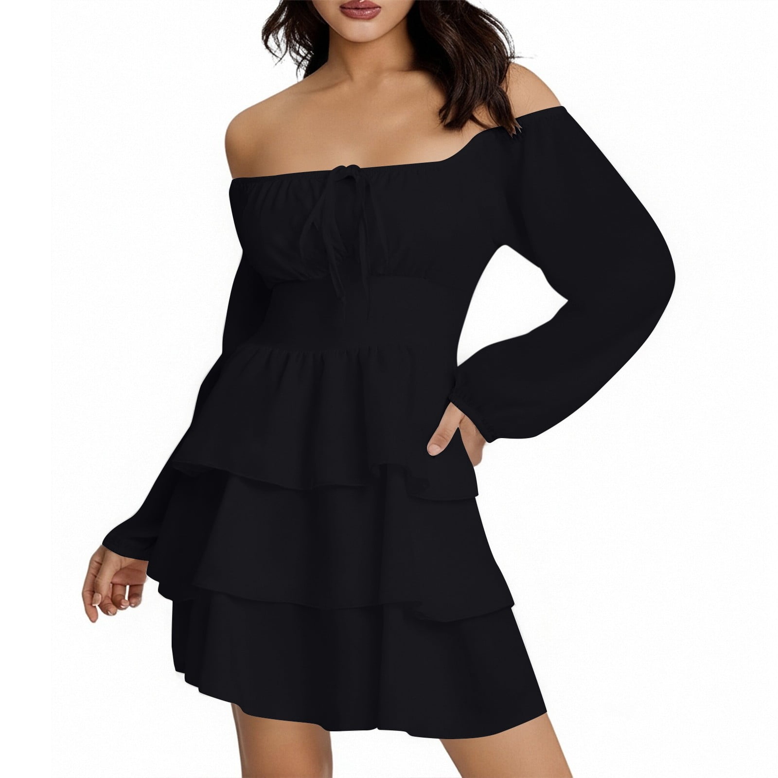 IWRICH Women's Lantern Long Sleeve Wrap Tie Back Square Neck Double ...