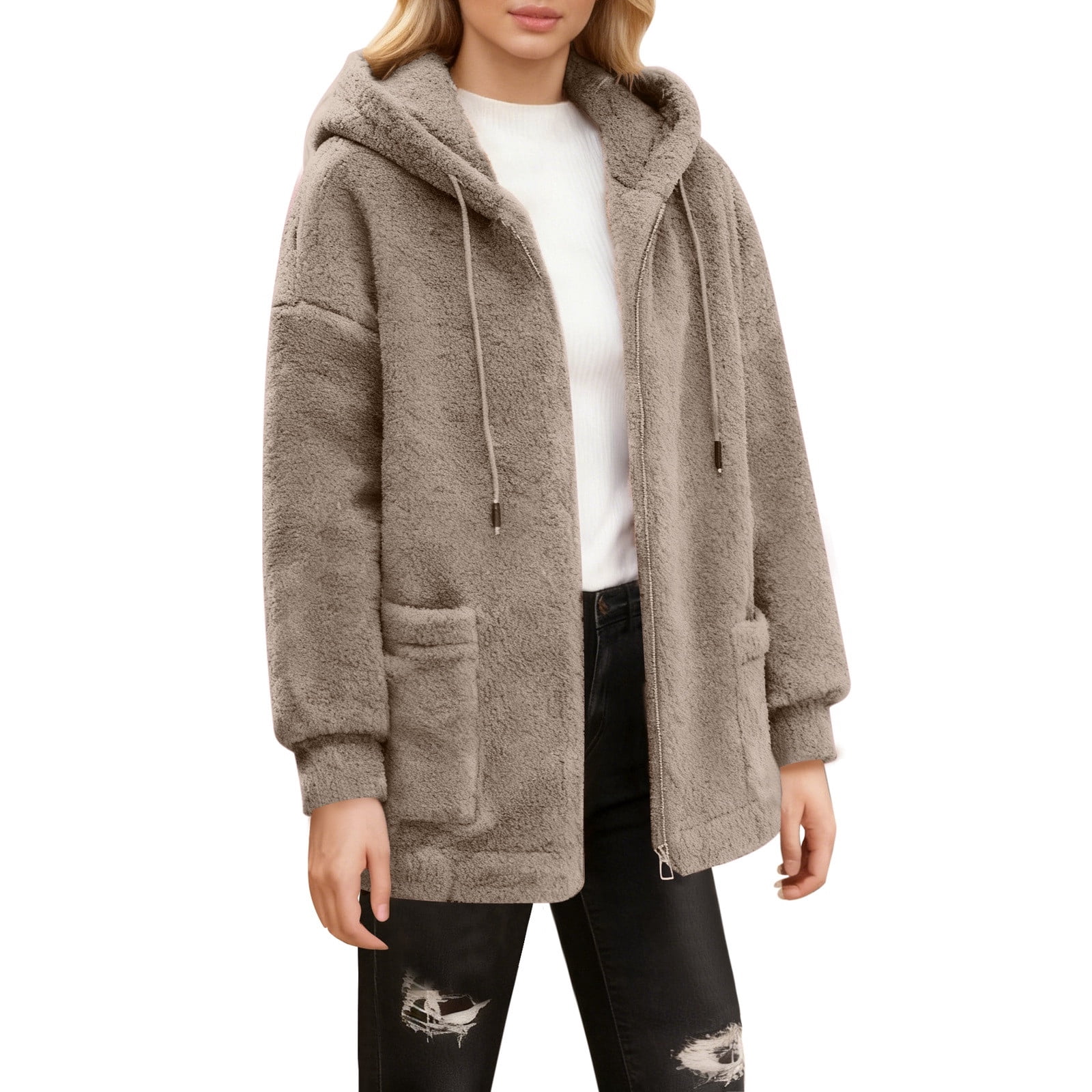 IWRICH Women's Sherpa Jacket Fuzzy Zip up Hoodie Jackets Fluffy Coat ...