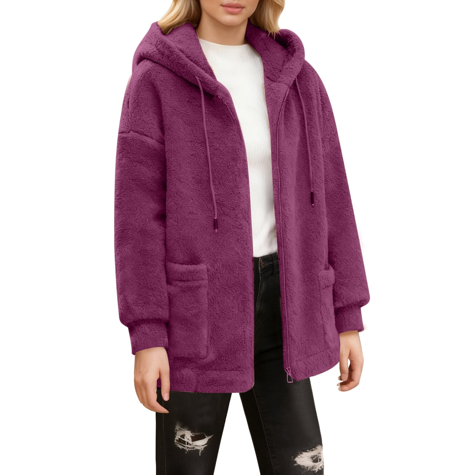 IWRICH Women's Sherpa Jacket Fuzzy Zip up Hoodie Jackets Fluffy Coat ...