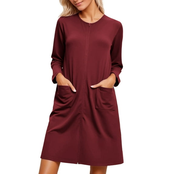 IWRICH Women's Zipper Robes Knee Length Waffle Knit Bathrobe ...