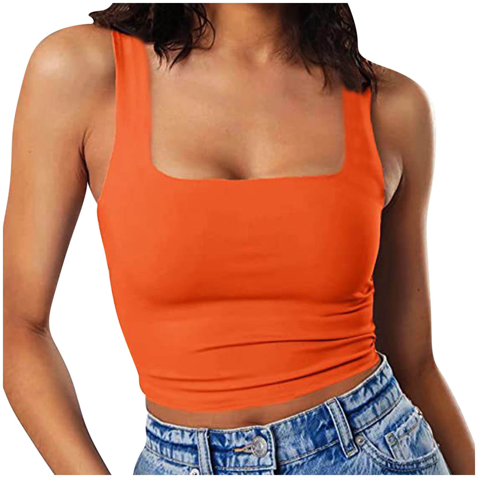 IWRUHZY Going out Tops for Women Square Neck Sleeveless Solid Color ...