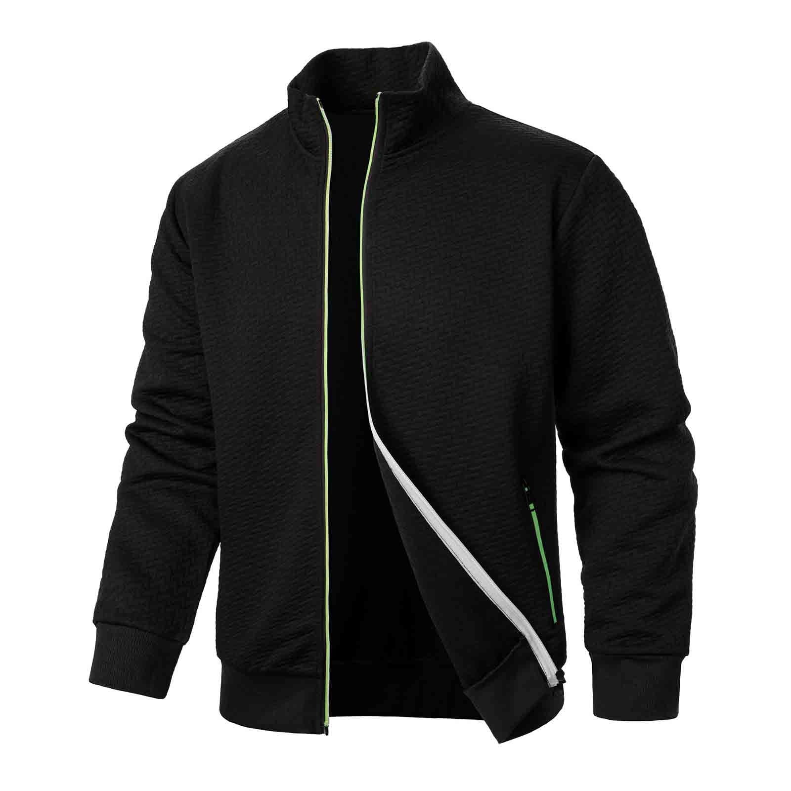 IWRUHZY Mens Solid Color Jacket Zip Up Long Sleeve Stand Up Collar for ...