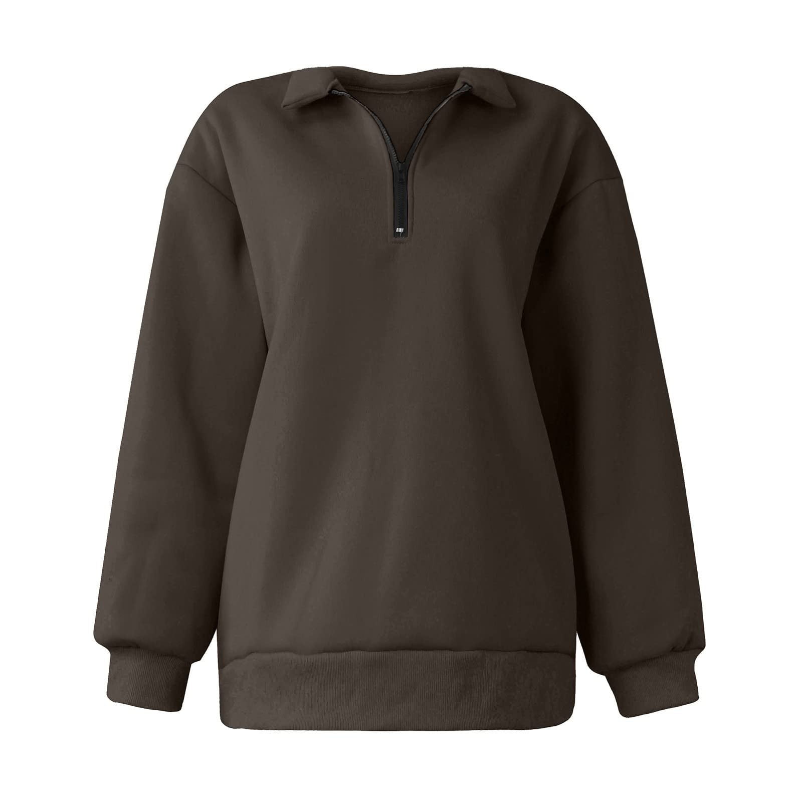 IWRUHZY Womens Sweatshirt Zipper Lapel Collared Pullover Tops Long ...