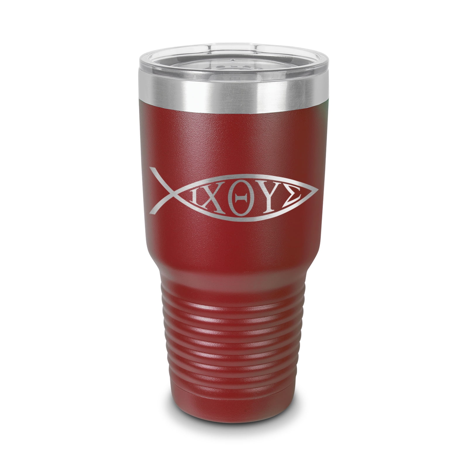 IXOYE Fish Tumbler 30 oz - Laser Engraved w/ Clear Lid - Stainless ...