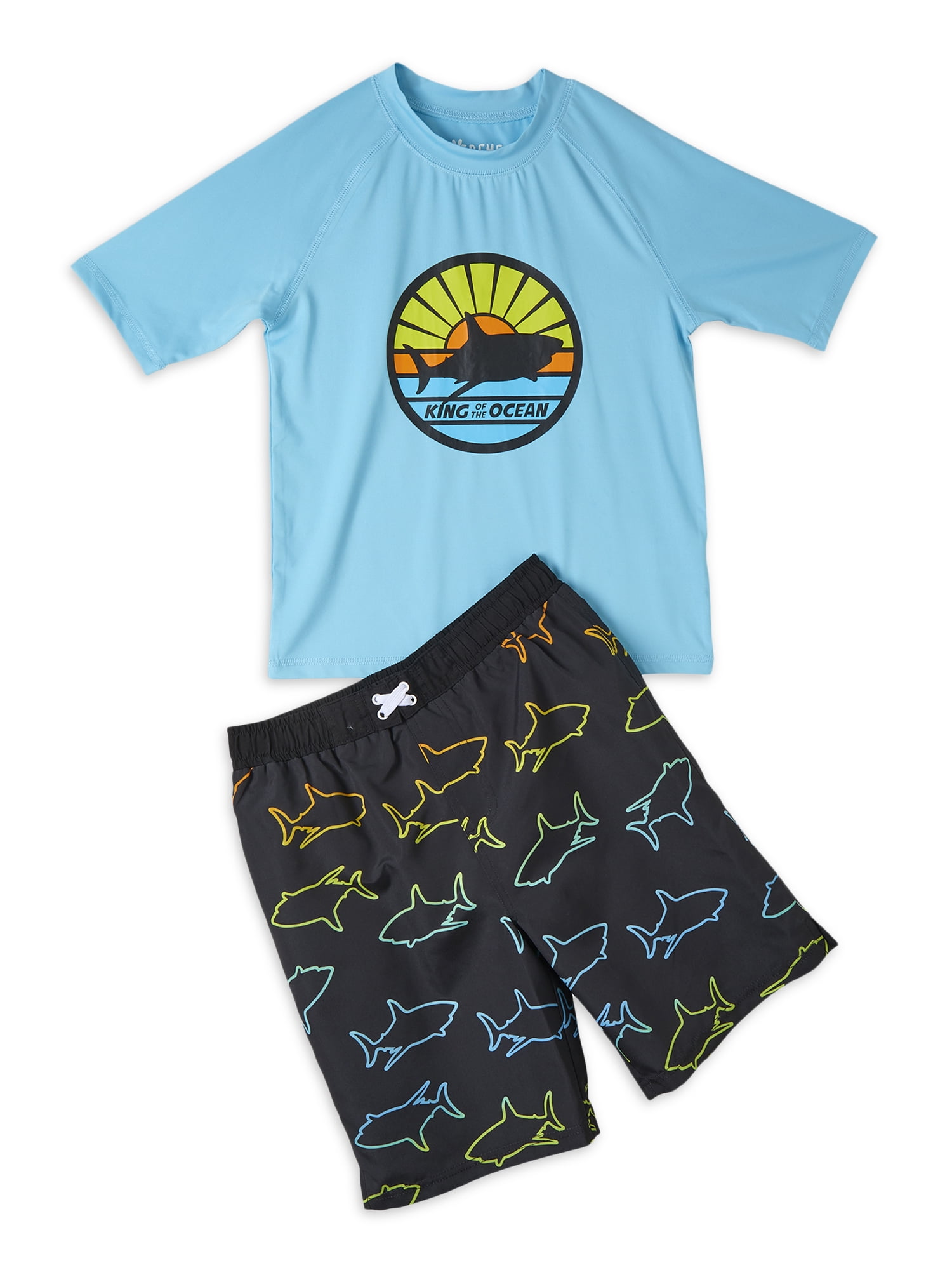 IXtreme Baby Toddler Boy Neon Shark Rash Guard and Swim Trunks Set, 2 ...
