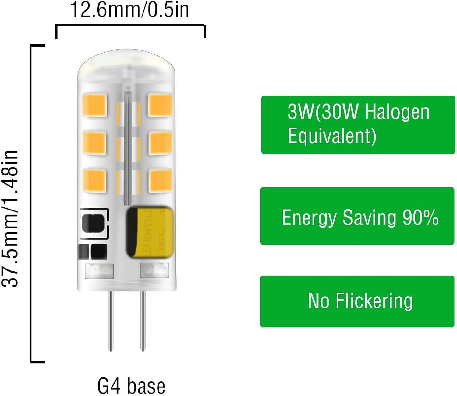 IYFFDFE-10 Pack G4 AC/DC 12V Led Bulbs 3W Equivalent 20W 30W Halogen ...