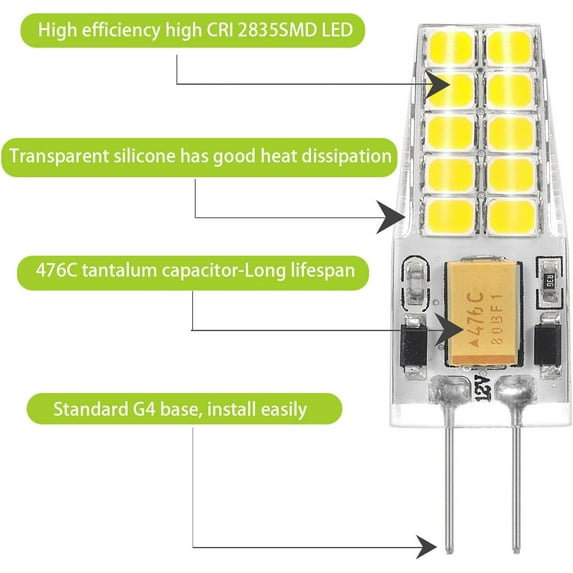 IYFFDFE-10 Pack G4 LED Bulb 12V AC DC Daylight White Cool White 6000K 2 ...