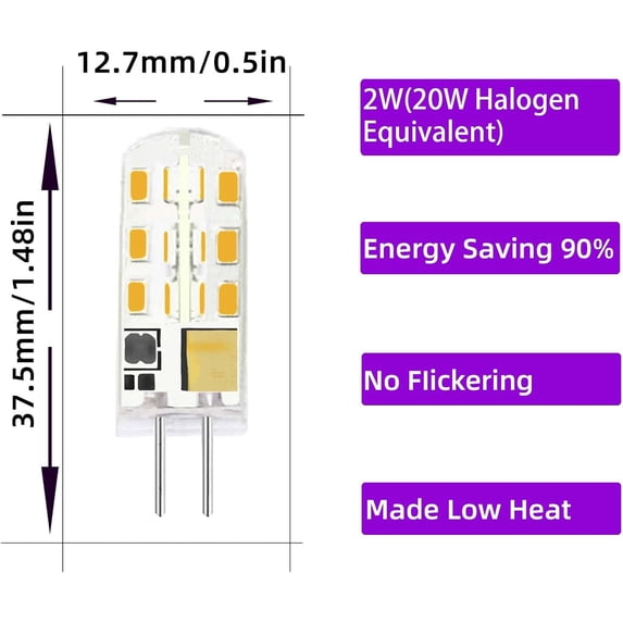 IYFFDFE-10 Pack G4 Led Buls 12V AC DC 2W Equivalent 20W Halogen JC Bi ...