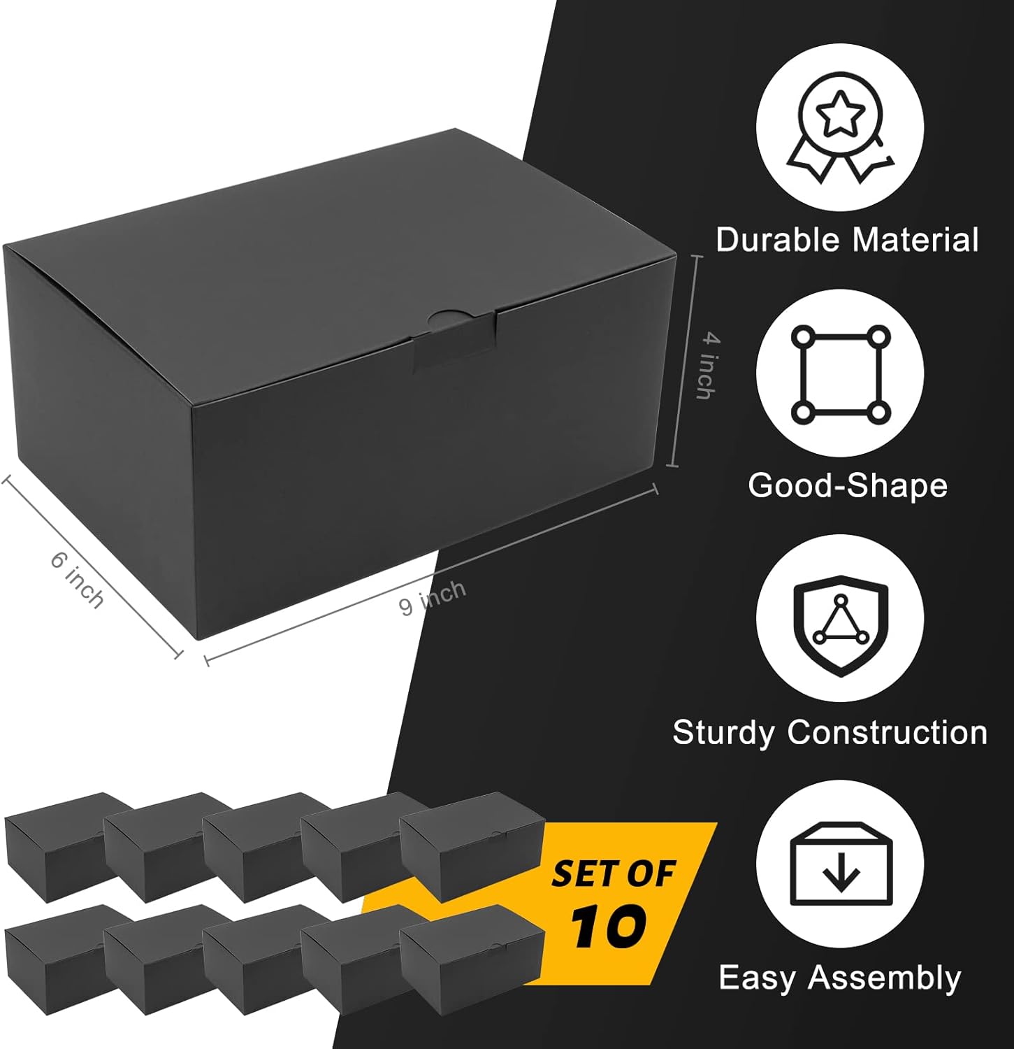IYFFDFE-10 Pack of 9x6x4 inch Black Gift Box with Lid, Recyclable Paper ...