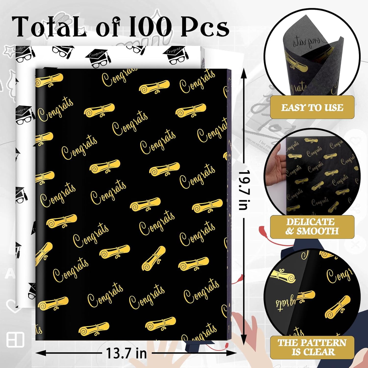 IYFFDFE-100 Sheets 2025 Graduation Tissue Paper for Gift Wrapping ...