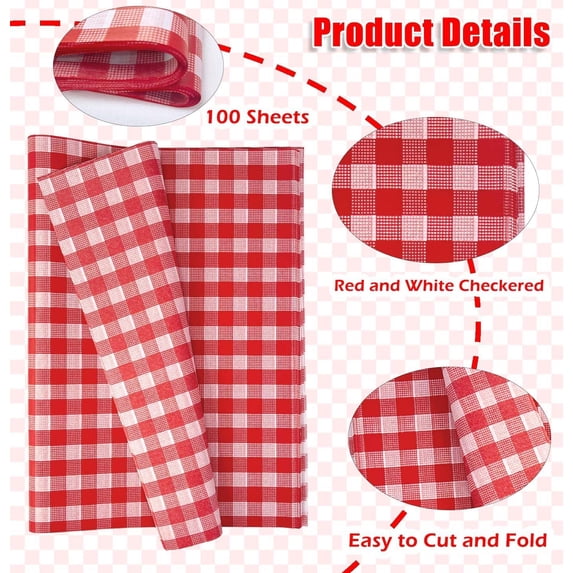 IYFFDFE-100 Sheets Gingham Tissue Paper 14 x 20 Inches Red and White ...