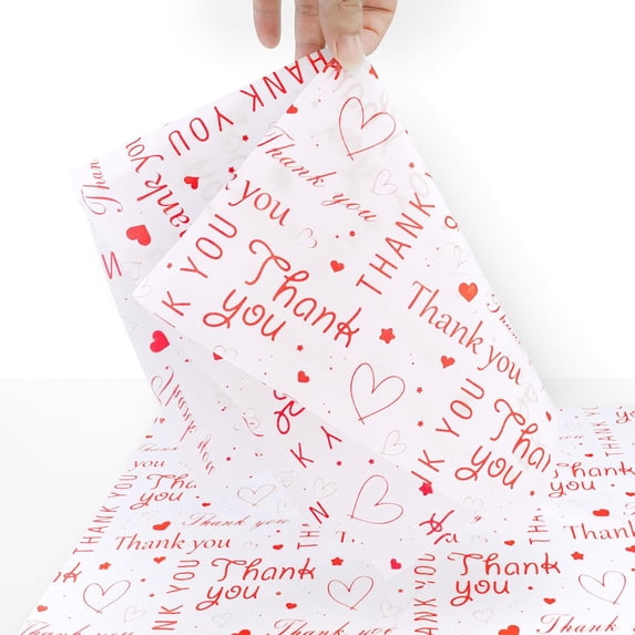 IYFFDFE-100 Sheets White with Red Thank You Tissue Paper Bulk, 14 x 20 ...