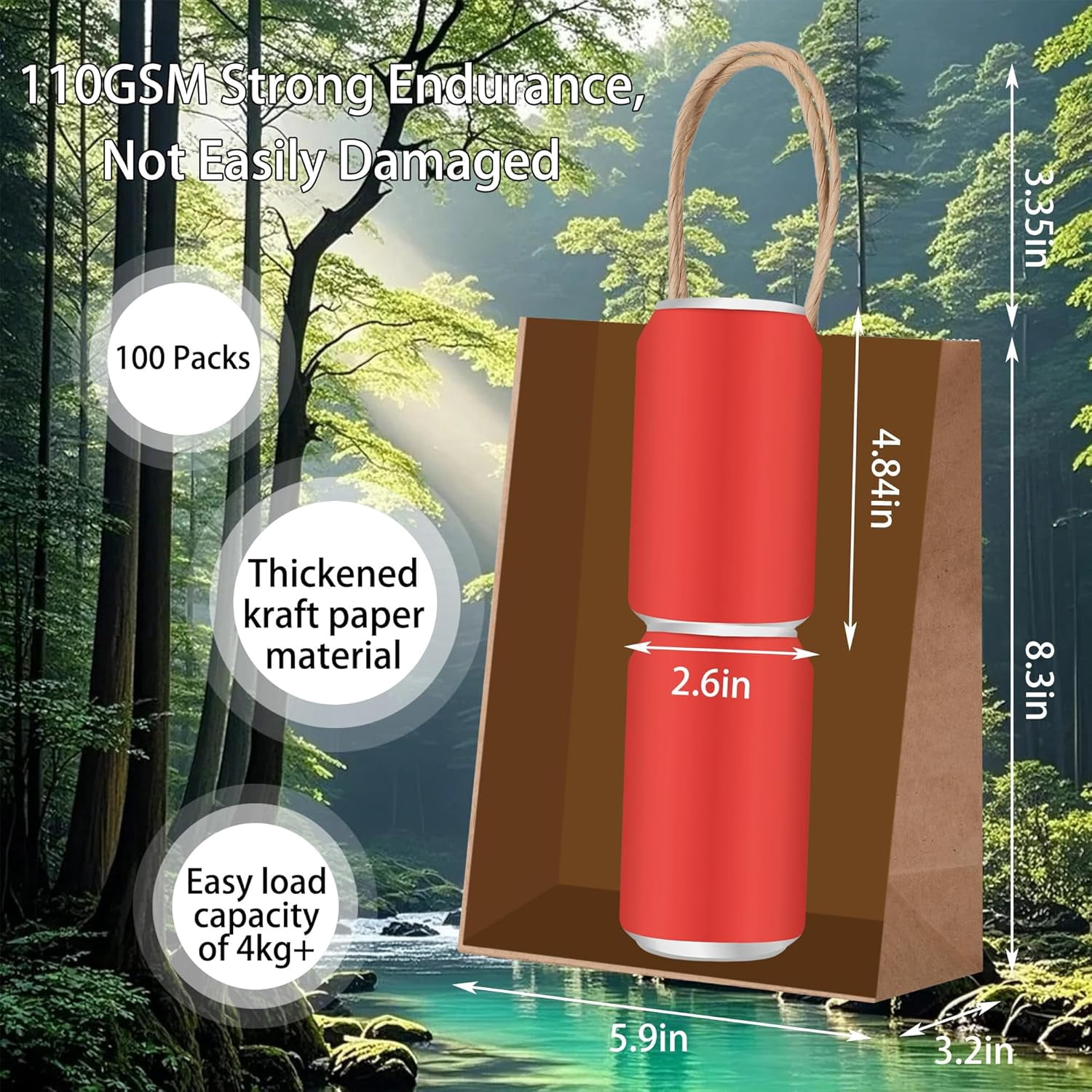 IYFFDFE-100Pcs 5.9x3.2x8.3 Inch Small Brown Paper Bags with Handles ...