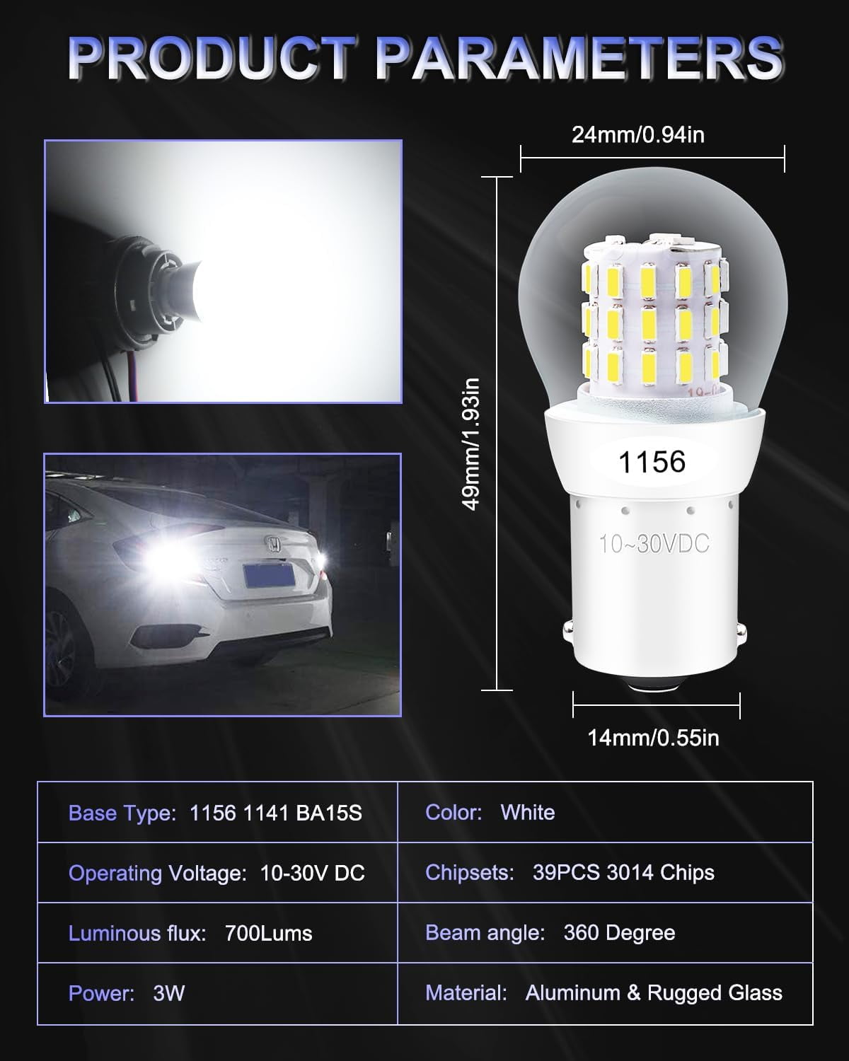 IYFFDFE-1156 LED Bulb White Super Bright Non Polarity DC 9-30V ...