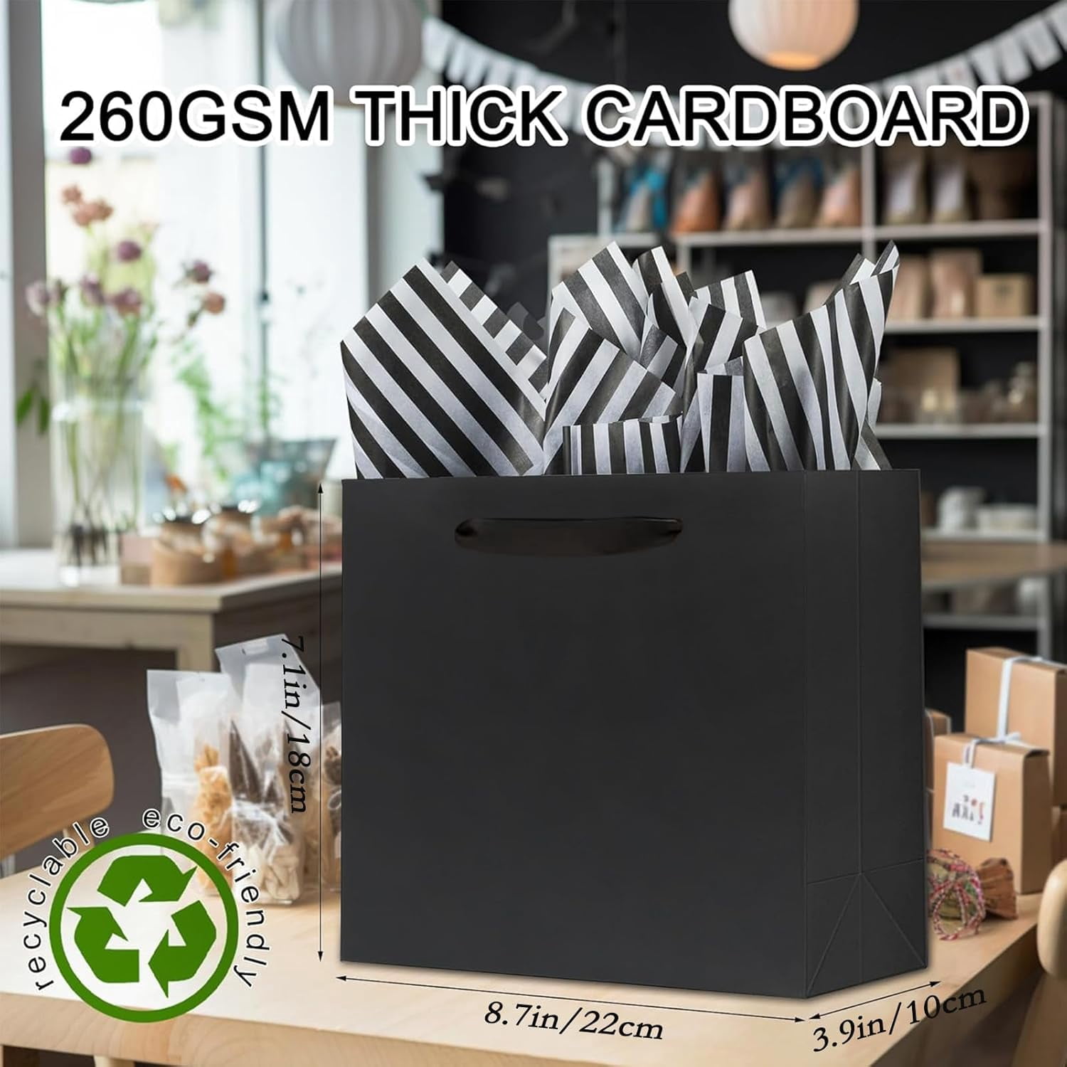 IYFFDFE-12 Pack Black Gift Bags, 8.7x3.9x7.1 Inches Gift Bags Medium ...