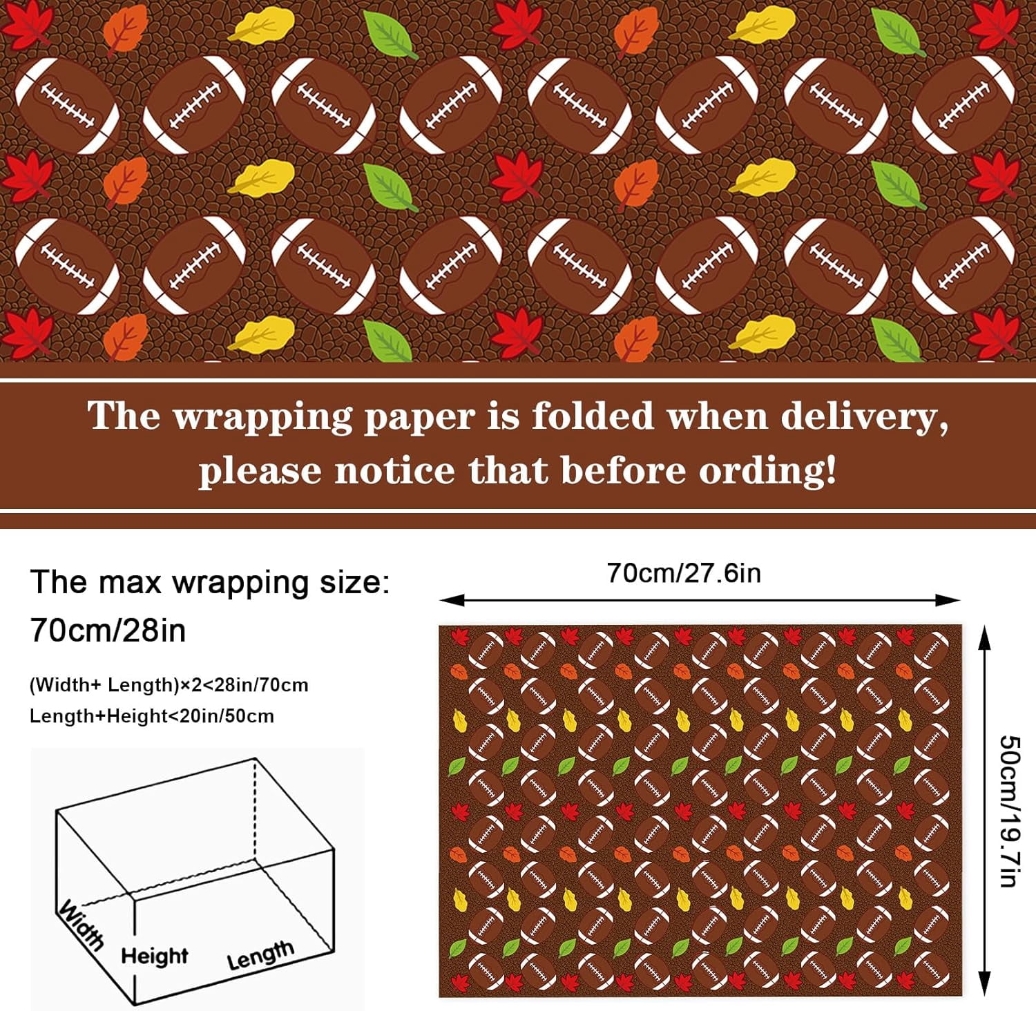 IYFFDFE-12 Sheet Fall Football Wrapping Paper Maple Pumpkin Plaid Rugby ...