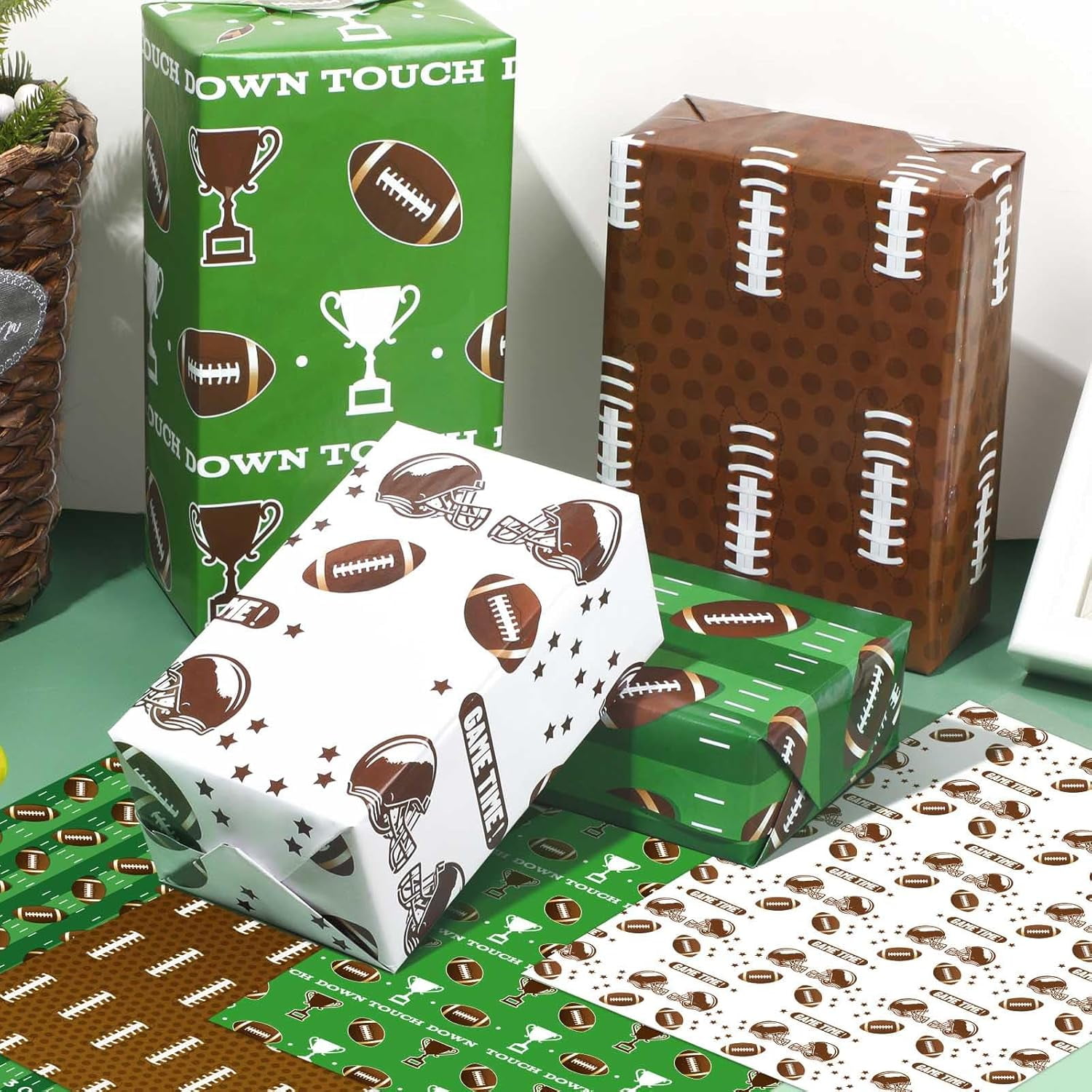 IYFFDFE-12 Sheets Football Wrapping Paper, Rugby Sports Gift Wrap Paper ...
