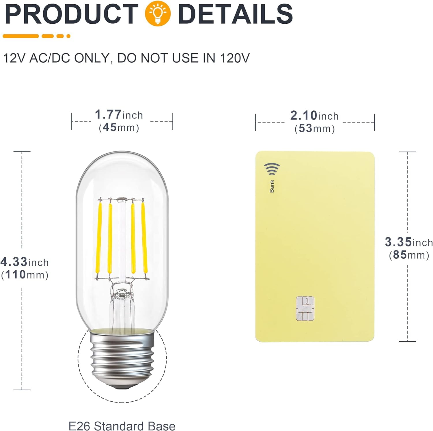 IYFFDFE-12 Volt LED Light Bulbs - Daylight 5000K 4W(Only for 12V DC/AC ...