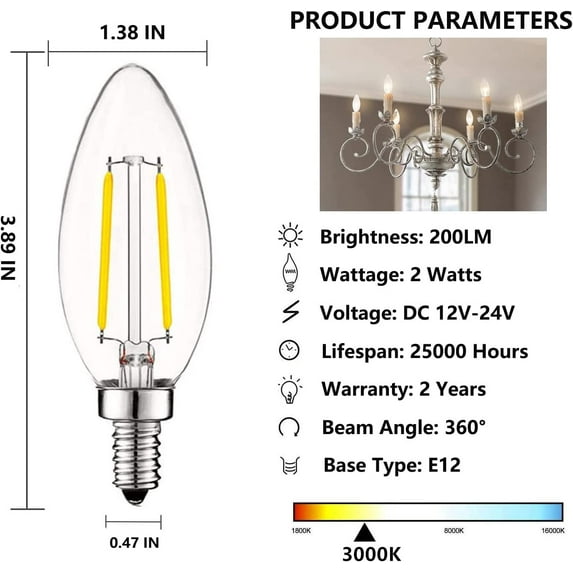 IYFFDFE-12V Candelabra LED Light Bulb Low Voltage 25 watt Equivalent ...