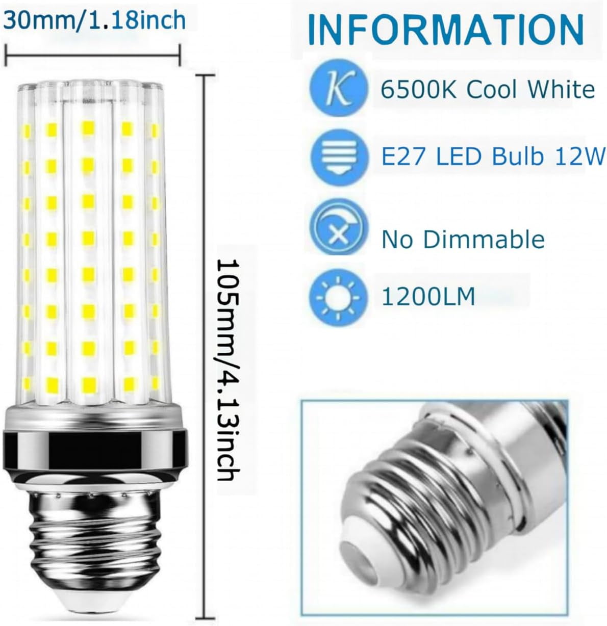 IYFFDFE-12W LED Corn Light Bulb - Equivalent 100W Incandescent, 1200LM ...