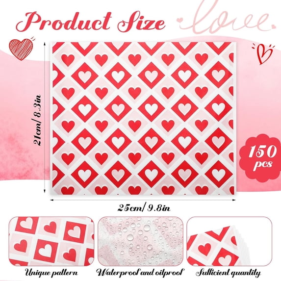 IYFFDFE-150 Pieces Wax Paper Sheets for Food Heart Wrap Paper Grease ...