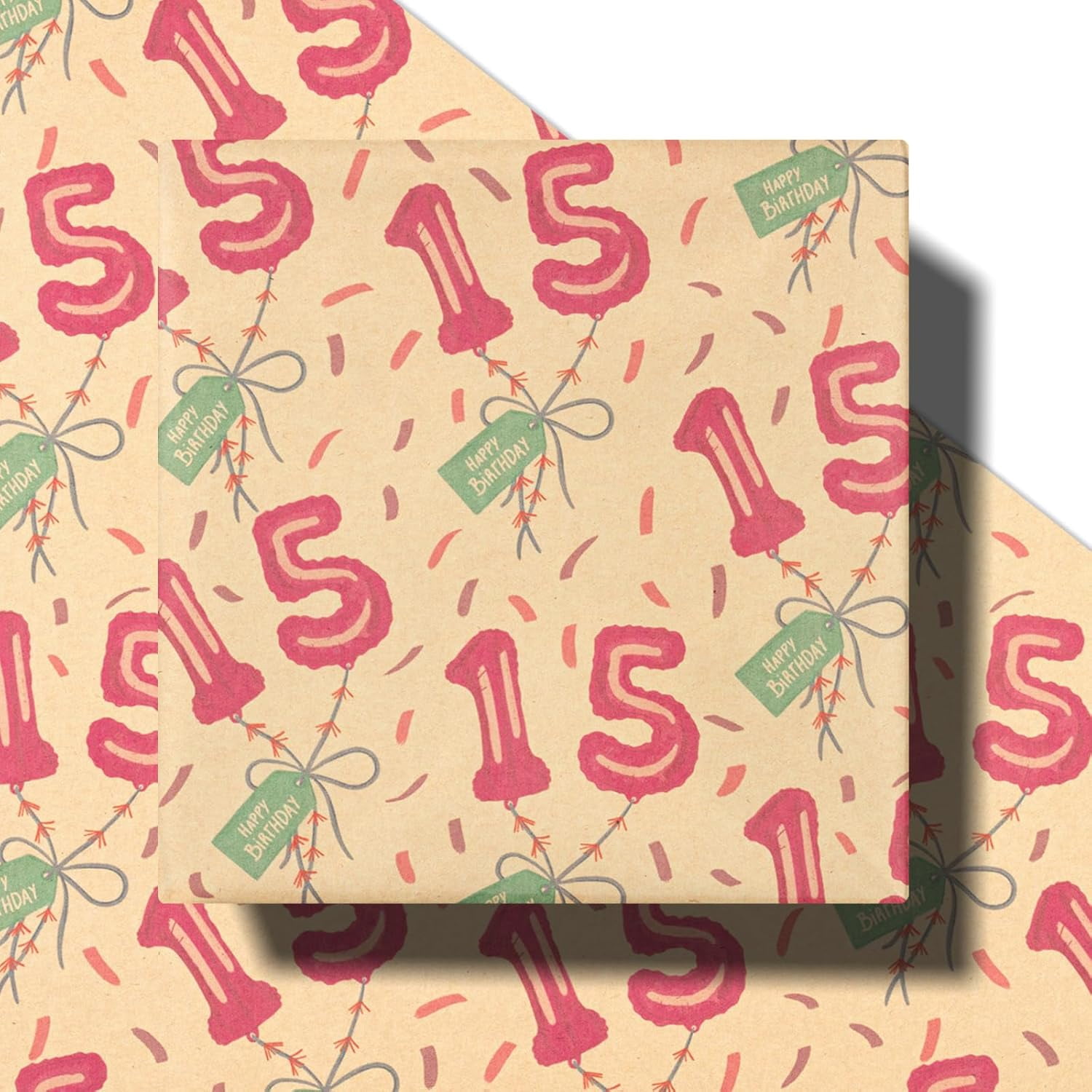 IYFFDFE-15th Birthday Wrapping Paper for Girls, Mini Roll, Pink Number ...