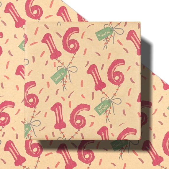 IYFFDFE-16th Birthday Wrapping Paper for Girls, Mini Roll, Pink Number ...