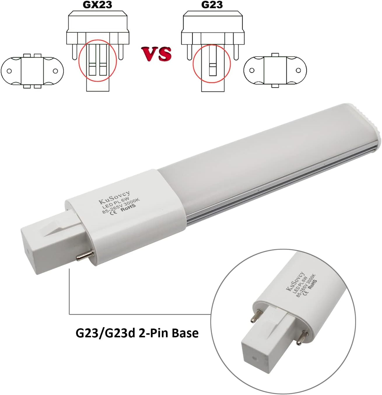 IYFFDFE-2-Pack 6W G23 LED Bulbs PL-S 13W Equivalent CFL Lamp 180 Degree ...