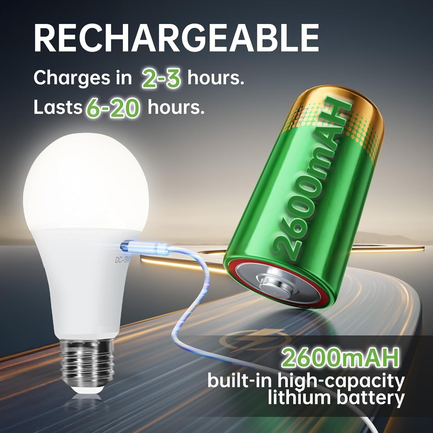 IYFFDFE-2 Pack Rechargeable Light Bulbs, Battery Operated Light Bulbs ...