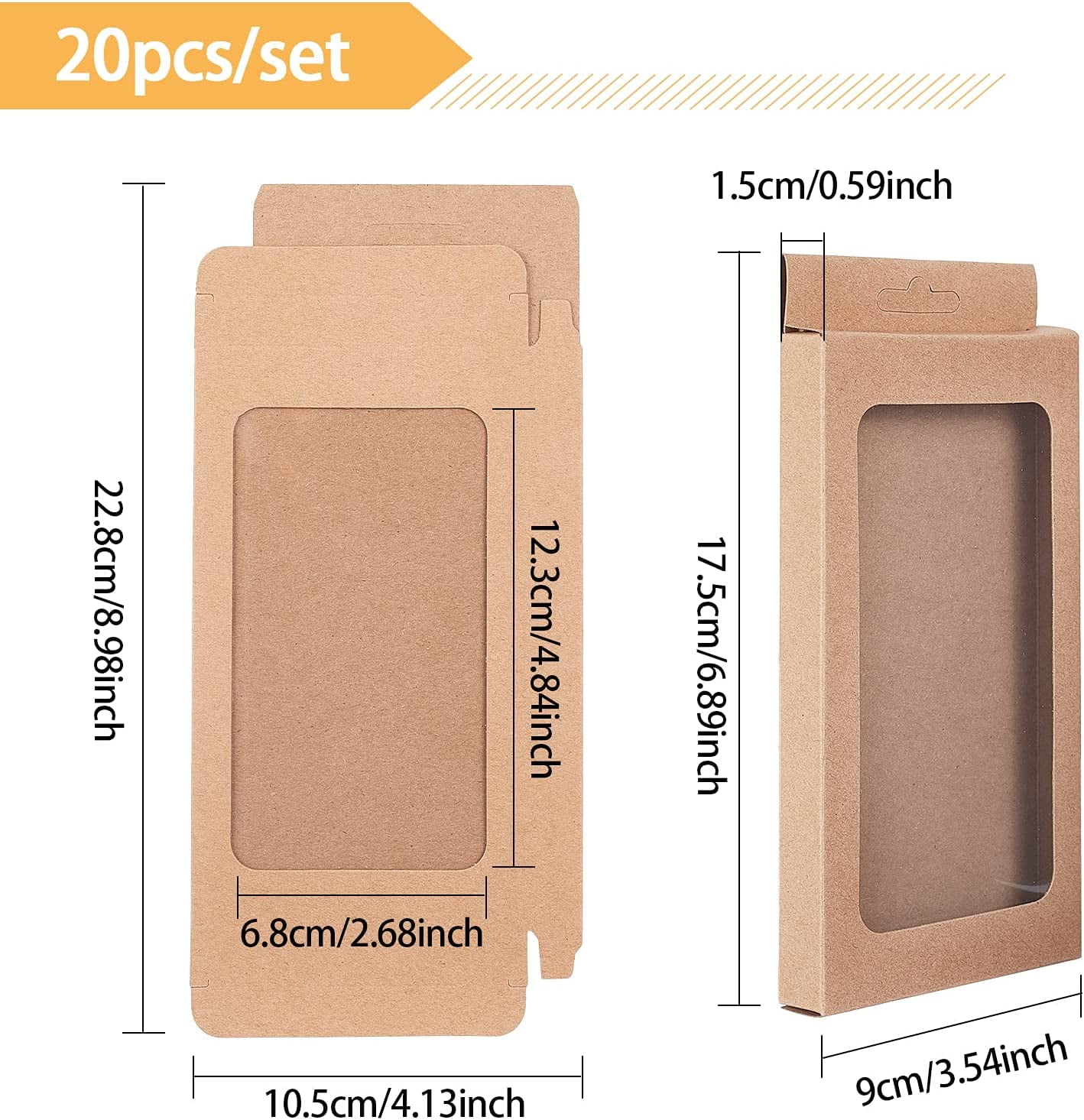 IYFFDFE-20 Pack Kraft Paper Boxes with Clear Window 7x3.5x0.6 Brown ...